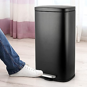 Arlopu 8 Gallon Step Trash Can, Stainless Steel Garbage Bin, Soft-Close Rubbish Bin with Removable Plastic Inner Bucket, Fingerprint-Proof, Lid Dustbin, Suit for Kitchen Home Office (30L, Black)