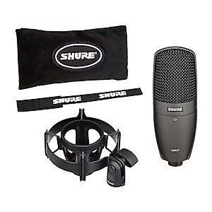 Shure SM27 Professional Large Diaphragm, Side-Address Cardioid Condenser Microphone for Stage or Studio with A32M ShureLock Swivel Adapter and Zippered Carrying Bag (SM27-SC)
