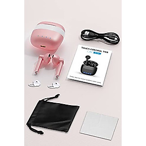 Wireless Earbuds Bluetooth, ENC Noise Cancelling Deep Bass in-Ear Stereo Ear Buds,IPX6 Waterproof Headphones with Mic, USB-C Charging Case, Touch Control Earphones for iPhone & Android(Pink 2)