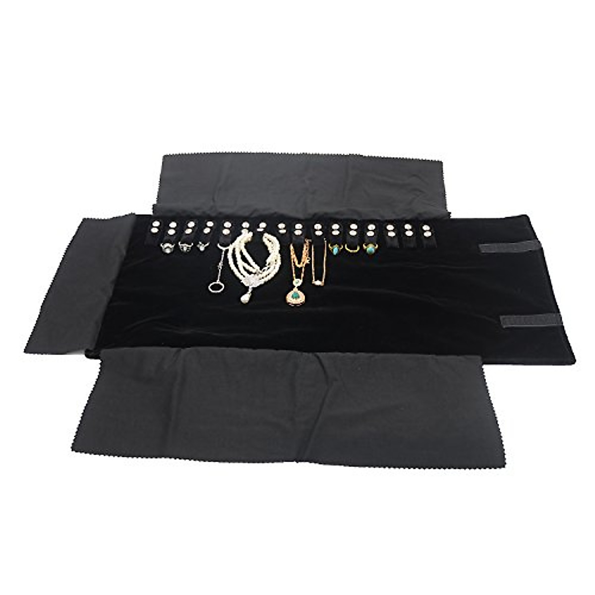 Vinerstar Jewelry Roll Bag for Holding Necklace Bracelet Ring,Jewelry Organizer 16 Hook Velvet Black