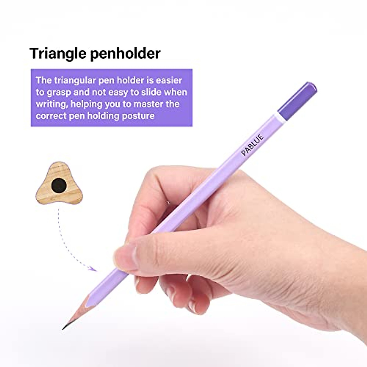 PABLUE HB Graphite Pencils, Triangular Concave Grip Pencils, Fat, Thick, Strong, with Eraser, Sharpener, Suitable for School, Student, Art, Beginner,Drawing,Sketching,Shading(Purple,Pack of 12)