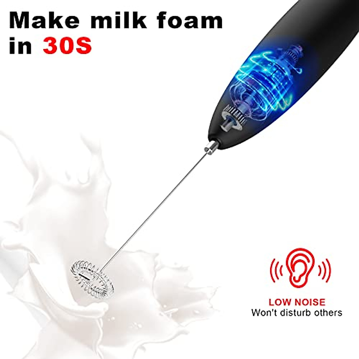 Milk Frother, Upgraded Titanium Motor Handheld Frother Electric Whisk,Hand Mixer, Frother for Coffee, Milk Foamer, Hand Mixer, Frother for Coffee, Lattes, Frother for Frappe, Latte, Matcha, No Stand