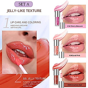QiBest 3 Colors Lip Oil, Hydrating Lip Gloss Set, Tinted Lip Balm, Long Lasting Non-sticky Lipgloss with Big Head Brush, Transparent Lip Care Products for Dry Lips, Moisturizing, Nourishing