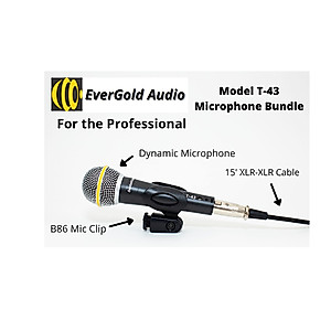 EverGold Dynamic Microphone Bundle, Professional Karaoke Microphone with 15ft XLR (Male to Female) Cable, Durable Vocal Handheld Microphone, Cardioid Wired Mic for Podcast, DJ, Singing (Model T-43)