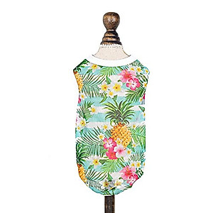 SMALLLEE_LUCKY_STORE Dog Hawaiian Shirt Pet Cat Summer Sleeveless T Shirt Quick Dry Cool Mesh Vest Boy Girl Small Dog Clothes,Pineapple Print,Size M