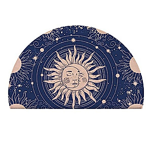 Cinbloo Retro Boho Mandala Semi-Circular 32x20 Inch Bathroom Rugs Creative Abstract Fantasy Blue Sun and Moon Tarot Door Mats Non Slip Area Rugs Soft Wool Floor Carpet for Entrance Way Home Decor