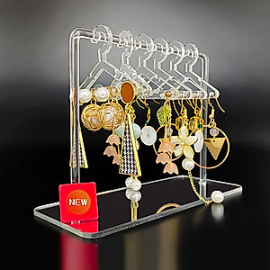 XINZHIDA Earring Hanger Rack with 8 Mini Coat Hangers, Acrylic Earring Holder Display Stand, Ear Studs Hanging Earrings Organizer For Women Girls, Transparent