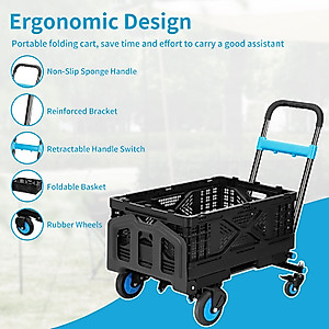 LemoHome Folding Hand Truck Dolly with Basket,Heavy Duty Truck Dolly,330LB Capacity Foldable Hand Cart,Portable Dolly with Telescoping Handle and Rubber Wheels,Dolly Cart with Bungee Cords for Moving