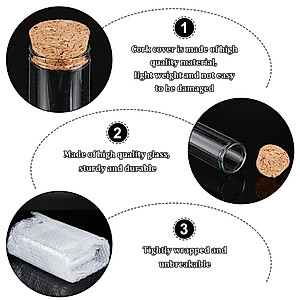 BENECREAT 10 Pack 60ml Glass Test Tube with Cork Stopper Clear Flat Mini Glass Bottles Jars for Wedding Party Favors, Candy, Spices, Beads, Mother's Day Home Decor