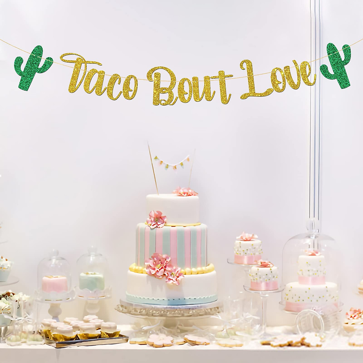 MonMon & Craft Taco Bout Love Banner / Mexican Fiesta Themed Bridal Shower / Engagement Party Decor / Bachelorette / Wedding Party Decorations Rose Gold Glitter