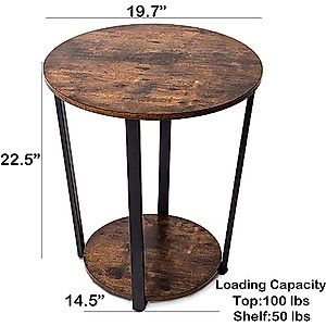 GOOD & GRACIOUS Round End Side Table with Storage Shelf for Living Room Sofa Couch End Tables with Sturdy Metal Frame Bedside Accent Table with Metal Frame for Small Spaces, Bedroom, Brown