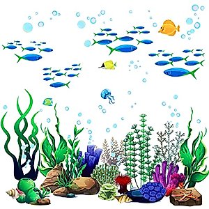 Under The Sea Wall Decals Coral Reef and Seaweed, Ocean Wall Decals Stickers, Undersea Decor Stickers, Underwater Sea Wall Stickers for Toddler Baby Nursery Living Room Office (Classic Style)