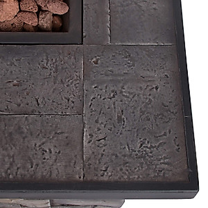 Shine Company 6103SC 48" Sevilla Rectangular Outdoor Propane Gas Fire Pit Table with Lava Rocks - 50,000 BTU, Stone