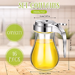 16 Pack Syrup Dispensers Honey Pot Glass Jar for Maple Syrup, Chocolate Syrup, Retracting Spout Sugar Dispenser, 6 oz