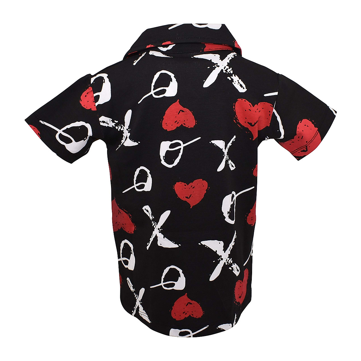 Unique Baby Boys Valentine's Day XOX Print Polo Pullover Shirt (7) Black