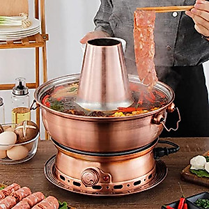 Lihuzmd Copper hot Pot, 304 Stainless Steel Old Traditional Charcoal Pot Family Dinners, Dining, Picnic Pure Multi-Person Hot Pot,Gold,30cm