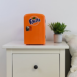 Coca-Cola Fanta 4L Cooler/Warmer w/ 12V DC and 110V AC Cords, 6 Can Portable Mini Fridge, Personal Travel Refrigerator for Snacks Lunch Drinks Cosmetics, Desk Home Office Dorm, Orange