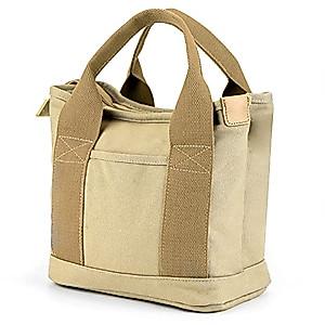 BOBOKA Mini Canvas Tote Bag Multi-Pocket Handbag with Zipper Women Canvas Handbag Purse for School Work Travel