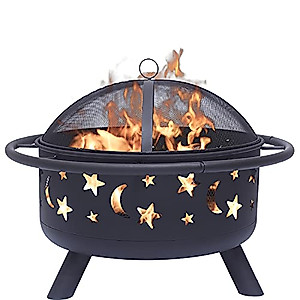 CGVOVOT Fire Pits for Outside,Fire Pit Wood Burning Round Star and Moon,Fireplace Poker,Spark Screen, for Outdoor Backyard Terrace Patio