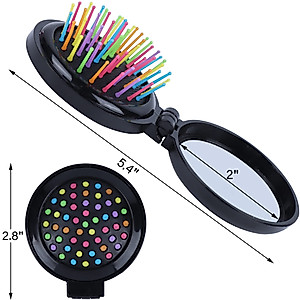 Happy Trees 6 PCS Round Travel Hair Brush with Mirror Folding Pocket Hair Brush Mini Hair Comb with Makeup Mirror for Travel (Set of 6) (Dark Colours)