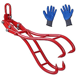 MegaChoice 28" Log Lifting Tongs with 1 Pair Gloves Heavy Duty 4 Claws Felled Timber Claw Hook Logging Grabber