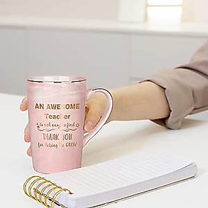 Teacher Coffee Mug, Teacher Gifts for Women, An Awesome Teacher is Not Easy to Find, Thank You, Teacher Appreciation Day, Teacher Mugs for Women Marble Mug with Box Spoon Coaster 14Oz Pink