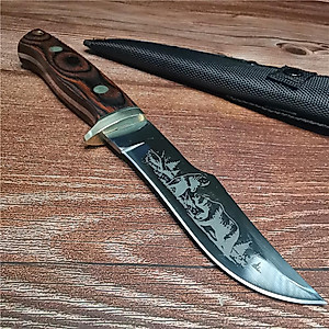 8.85" Fixed Blade Knives with Sheath - Hunting Knife with Beautiful Wood Handle for Hunting, Camping. Survival and Tactical