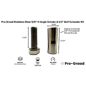 Pro-Graad Stainless Steel 5/8”-11 Angle Grinder Buff Extender Kit, Airway Buffing Polishing Wheel 2-1/4” Extension Shaft, Threaded Arbor Extension Adapter, for Angle Grinders