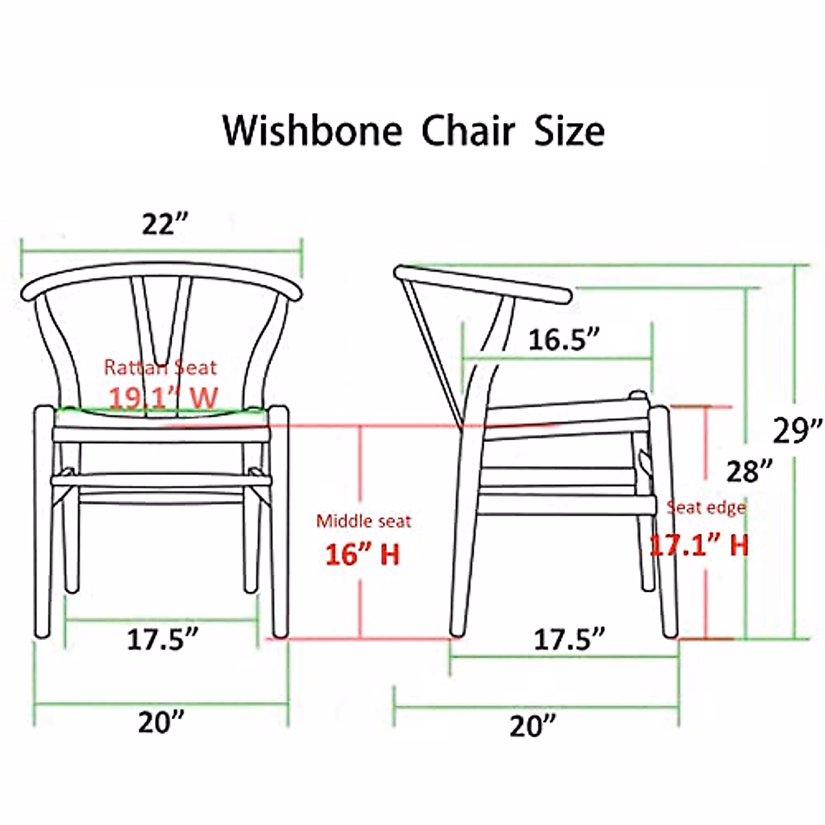 VODUR Wishbone Chair Natural Solid Wood Dining Chair/Hans Vegner Y Chair Rattan and Wood Accent Armrest Chair (Ash Wood - Black + Natural Cord)