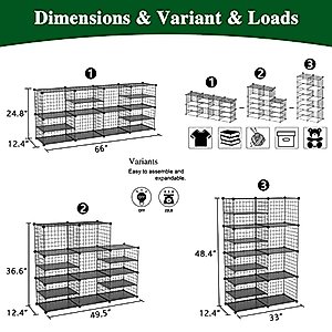 C&AHOME Wire Cube Storage Unit, Interlocking Metal Wire Organizer with Divider Design, Modular Cabinet with Plastic Panels, Bookshelf Stackable Closet Organizer with Small Hooks, Black UWCSIM08B