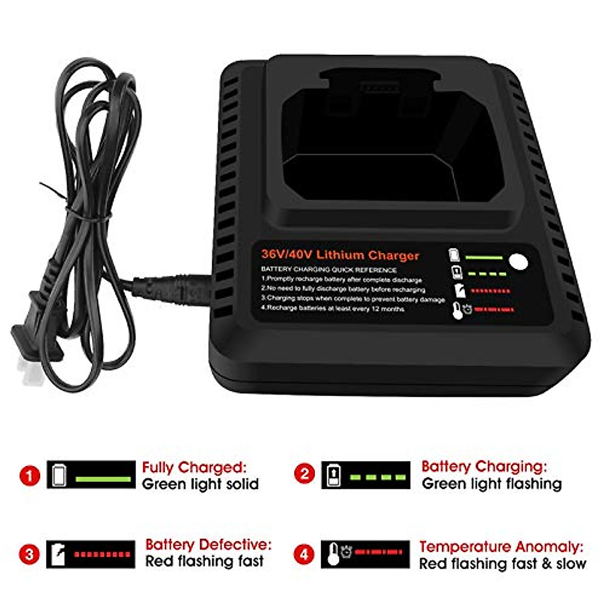 UNGINO 40V MAX Fast Charger for Black+Decker LCS36 LCS40, Compatible 36V 40V Max Lithium ion Battery LBXR36 LBX36 LBXR2036 LBX2040 40V Battery Charger