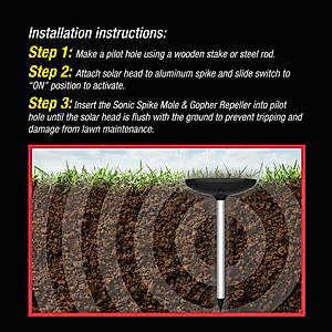 The Giant Destroyer Sonic Spike Mole & Gopher Repeller - Solar Powered Ultrasonic Animal Repellent Spikes - Repels Rodents from Lawn, Garden, & Home (1 Pack)