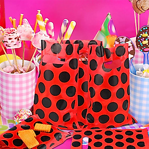 100 Pcs Ladybug Birthday Party Favor Bags Ladybug Plastic Candy Bags Ladybug Red Black Polka Dot Gift Bags Ladybug Party Supplies for Ladybug Theme Party Wedding Birthday Party Baby Shower Decorations