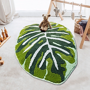 NOTASA Kids Rug Green Leaf Area Rug for Nursery Cute Bath Mat Non Slip Small Preppy Carpet for Bedroom Bathroom Children Playroom Boho Home Decor Washable 2.6'x4'