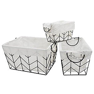 Admired By Nature Metal Storage Baskets-3-Piece Set of Decorative Nesting – 1 Small, 1 Medium, 1 Large, White and Black Basket