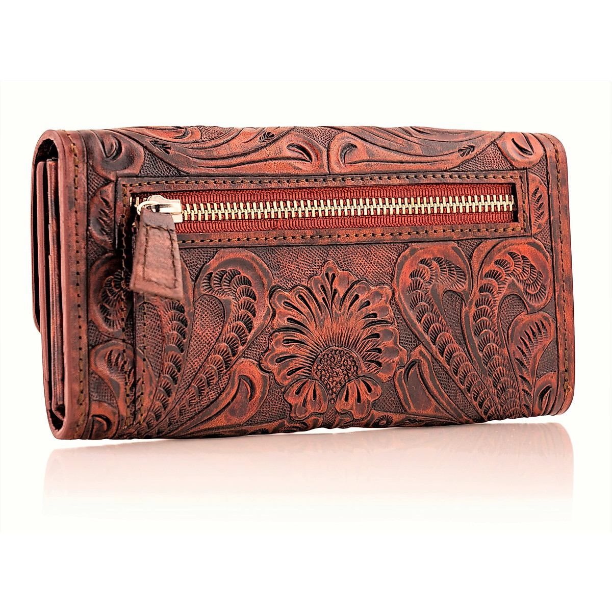 Mauzari Geneva Women's Tooled Leather Wallet (Koa)