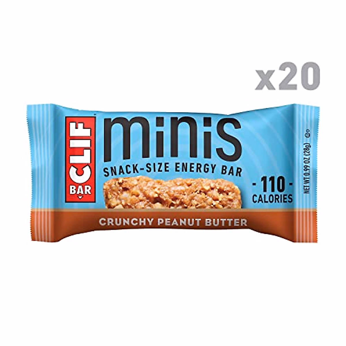CLIF BARS - Mini Energy Bars - Crunchy Peanut Butter -Made with Organic Oats - Plant Based Food - Vegetarian - Kosher (0.99 Ounce Snack Bars, 20 Count)