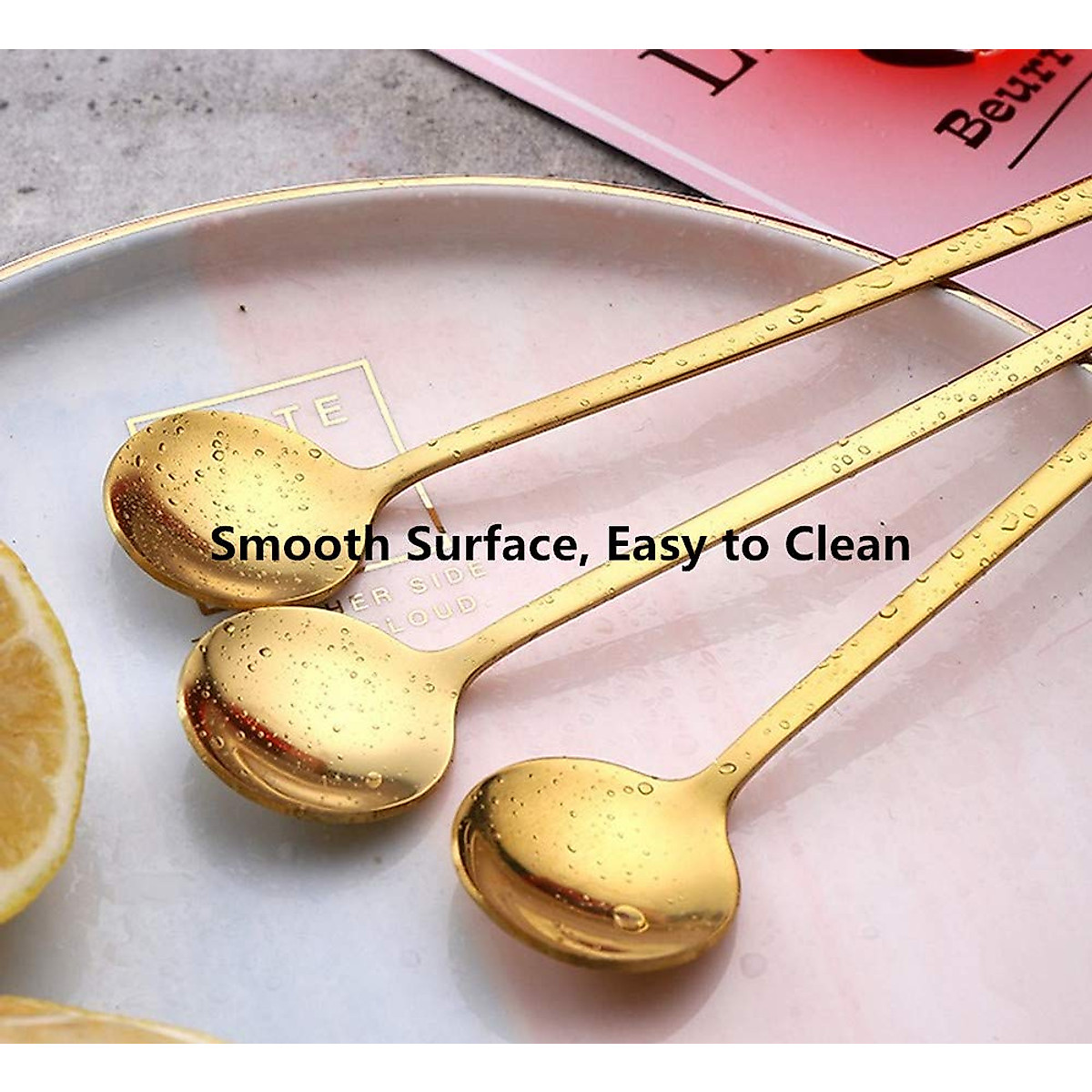 Accfore 10 Pack Espresso Spoons,Gold Plated Stainless Steel Mini Teaspoons Set for Coffee Sugar Dessert Cake Ice Cream Soup Antipasto Cappuccino,5.3 Inch