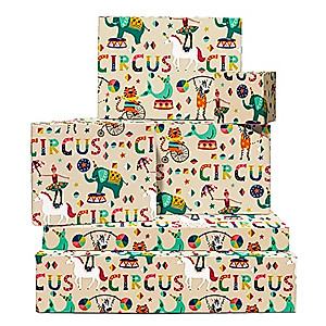 CENTRAL 23 Kids Wrapping Paper - 6 Sheets of Birthday Gift Wrap - Circus Party - Elephant Unicorn Tiger - For Boys and Girls - Recyclable