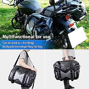 OXMART Motorcycle Saddlebags PVC 500D Motorcycle Luggage Saddlebags with Reflective Strip Zipper Closure Waterproof Motorcycle Dry Bag for Traveling Hiking Boating Camping Fishing 50L Grey
