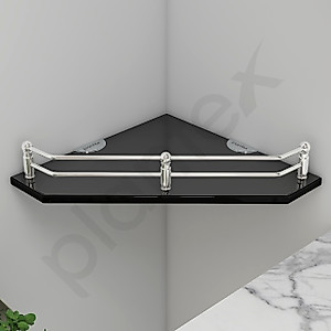 Plantex Premium Diamond Black Glass Corner Shelf for Bathroom/Kitchen Shelf/Bathroom Accessories (9x9 Inches) - Pack of 2