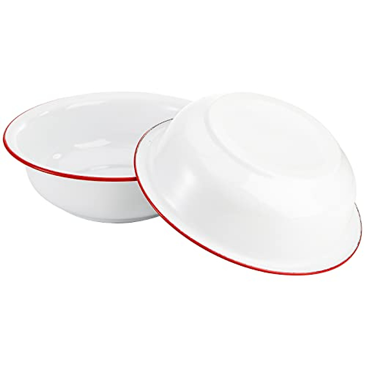 Elsjoy Set of 2 Enamel Bowl, 3 Quart Large Enamel Mixing Bowl White Enamelware with Red Rim, 11 Inch Vintage Enamel Soup Basin for Fruit, Salad, Pasta, Dinner