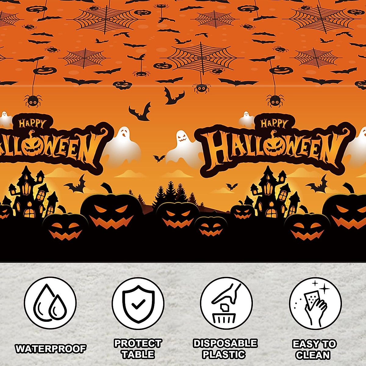 hapray 2 Pack Halloween Plastic Tablecloths for Rectangle Tables, Waterproof Disposable Party Table Cloths, Table Covers for Decorations, Tablecover 54" x 108"