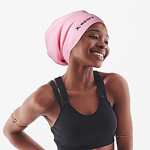 Extra Large Swim Cap for Braids and Dreadlocks Afro Hair Extensions Weave Long Hair, Waterproof Silicone Cover Ear Bath Pool Shower Swimming Cap for Women Men Youth Kids Girl , Pink, One size