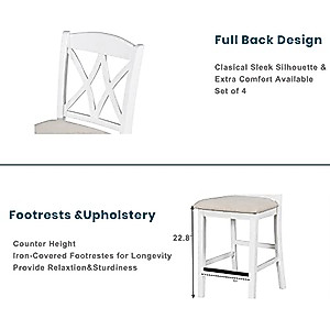 JIVOIT Counter Height 5-Piece Dining Table Set with 4 Upholstered Chairs, Solid Wood Casual Kitchen Set with 1 Storage Drawer, Save-Space Dining Table Set for 4 (White+Beige 001)