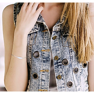 AmorAime Silver Bracelet for Women Lucky Simple Feather Bracelet Love 925 Sterling Silver Adjustable Jewelry for Women for Festival, Vacation or Holiday