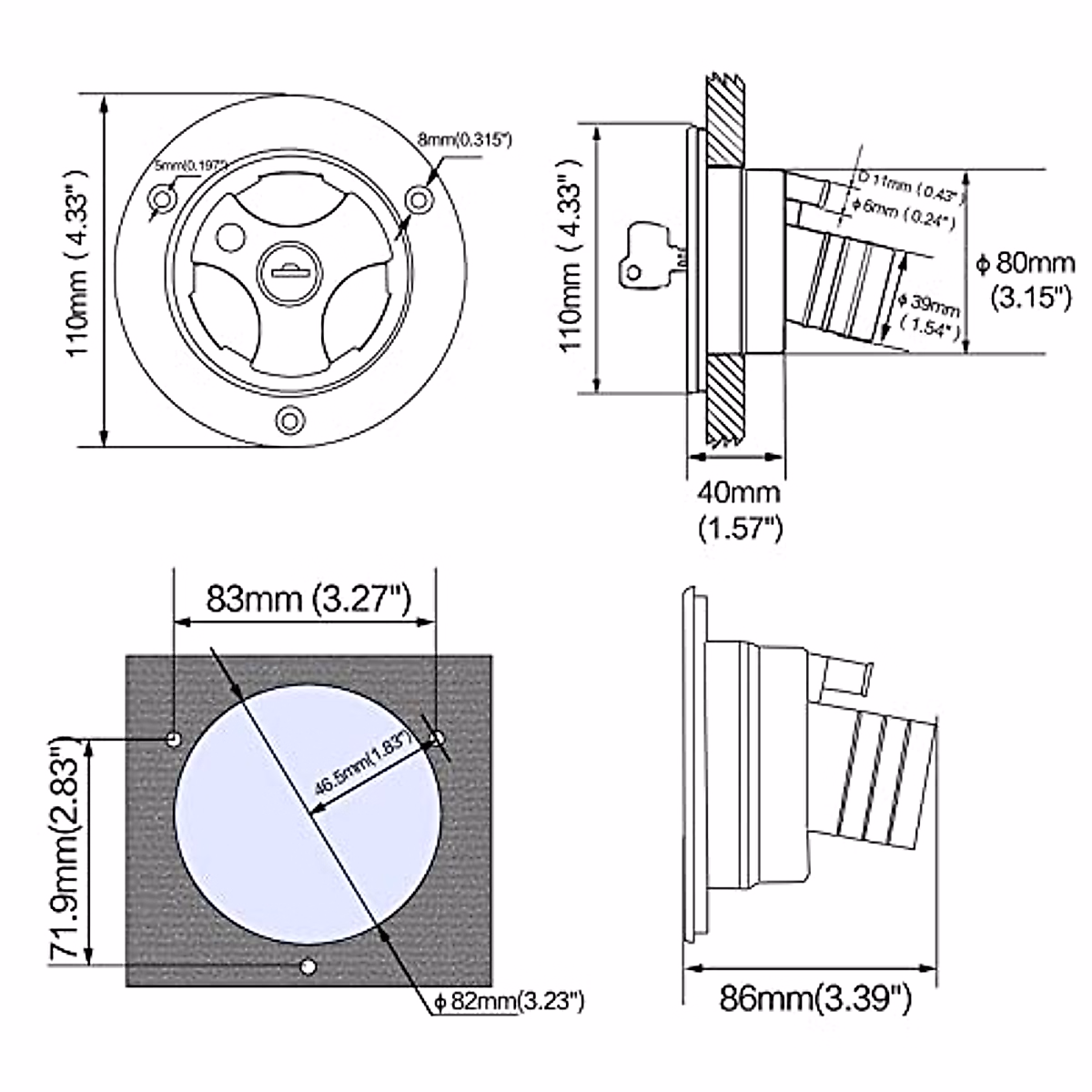 iztor Fresh Water Gravity lnlet Hatch Filler Cap for RV Tanks Caravan Camping Trailer Motorhomes Parts (White)