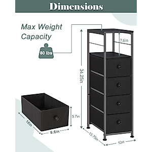 MOOACE Narrow Dresser Storage Tower, Slim Drawers Cabinet, Chest of 4 Fabric Drawers with Wood Shelf, Storage Dresser for Bedroom, Bathroom, Small Space, Closet, Laundry, Black