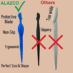 ALAZCO 30 pc Eyebrow Razor Precision Shaver Facial Exfoliating Dermaplaning Tool Peach Fuzz Face Brow Touch-Up Shaper Lip Bikini Area Razor Trimmer Washable Reusable Women Men - Blue