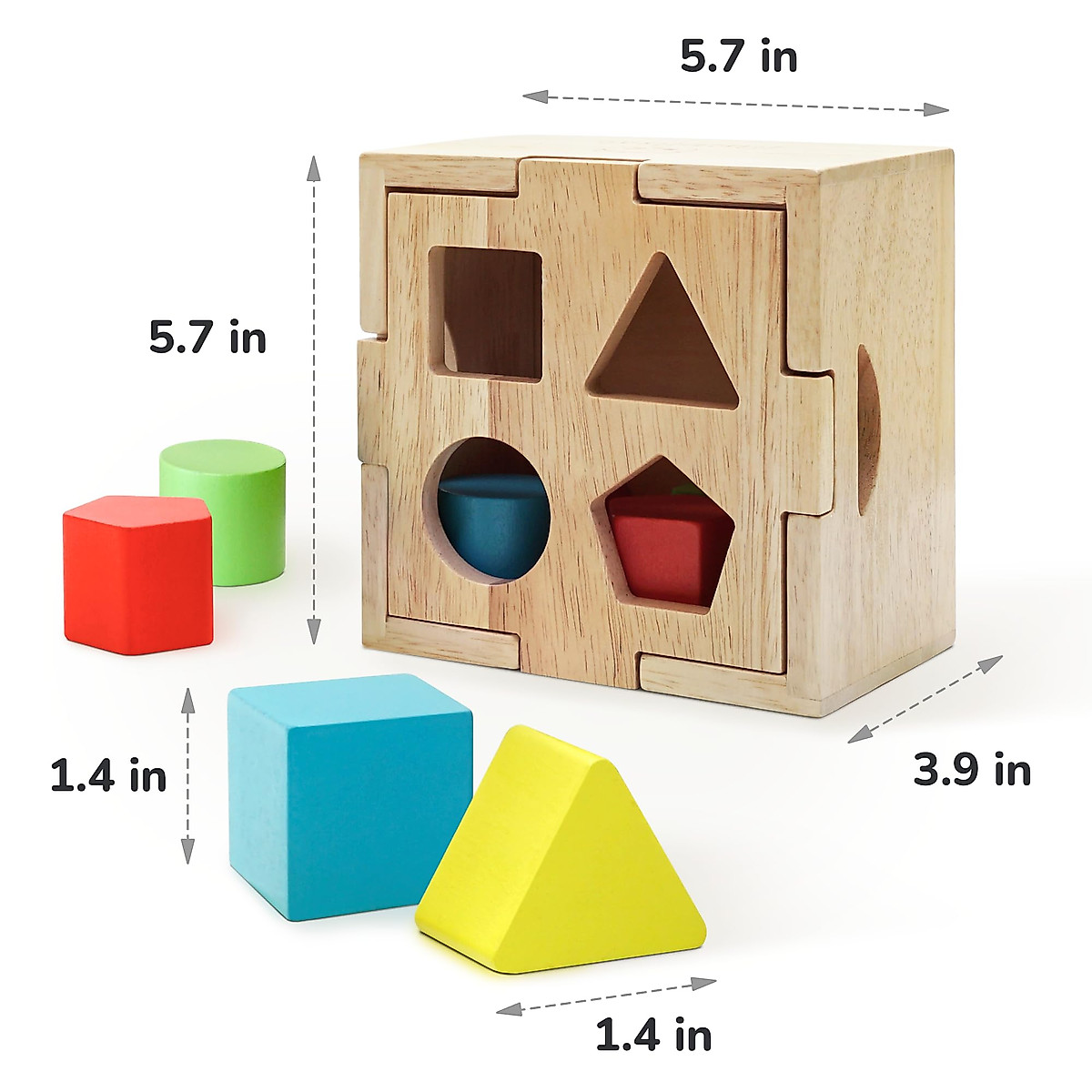 Bimi Boo Wooden Shape Sorter Toy for Babies - Classic Montessori Shape Sorter with Noise-Reducing Silicone Pad - Perfect Sorting Toy for Toddlers (8 Various Blocks, 1 Box, 1 Silicone Pad)